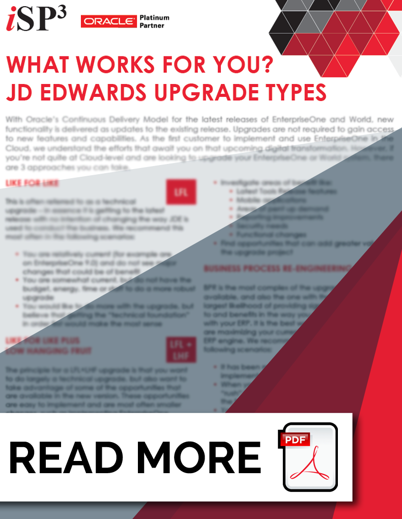 JD Edwards Upgrade Types | iSP3 Solutions - Strategies for Service ...